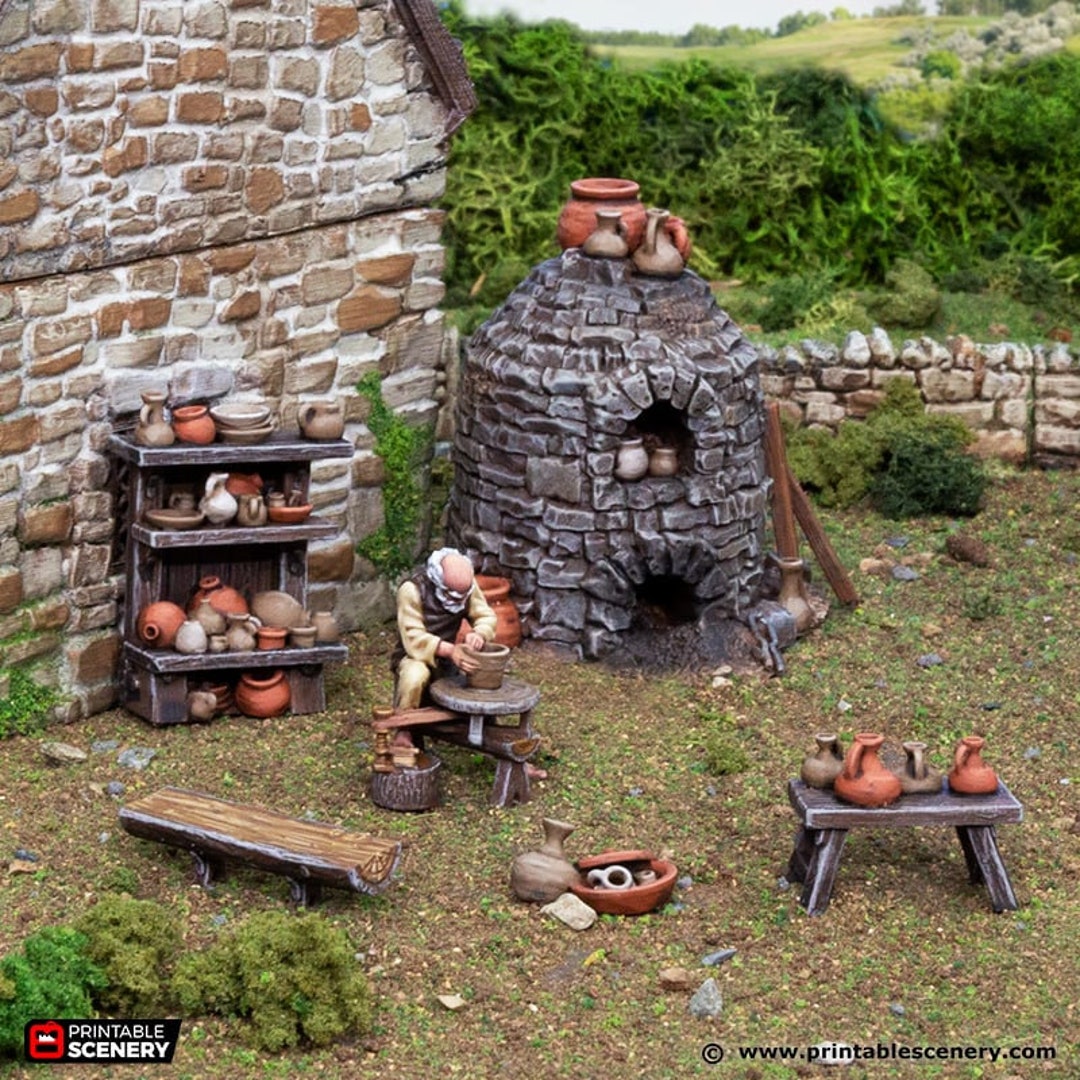 Miniature Potter and Kiln 15mm 28mm 32mm for D&D Terrain, Medieval ...