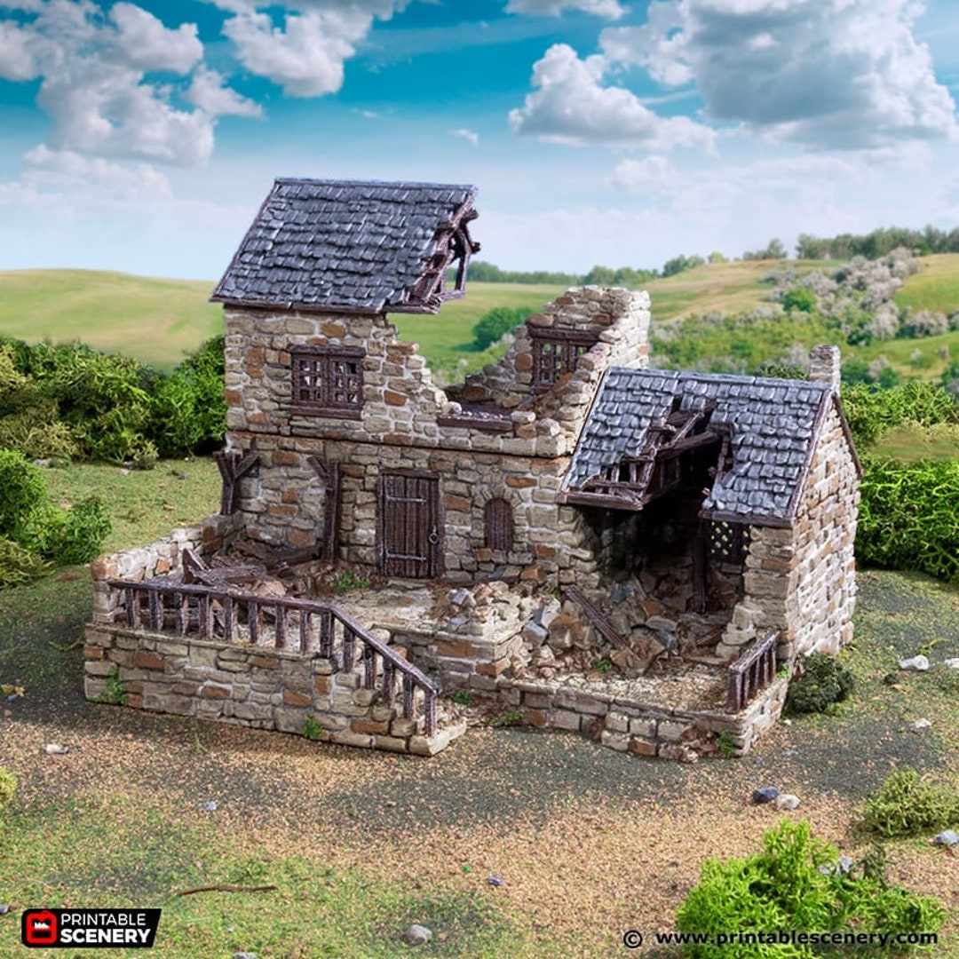 Ruined Stonestreet Bakers 15mm 28mm 32mm for D&D Terrain, Stone House ...