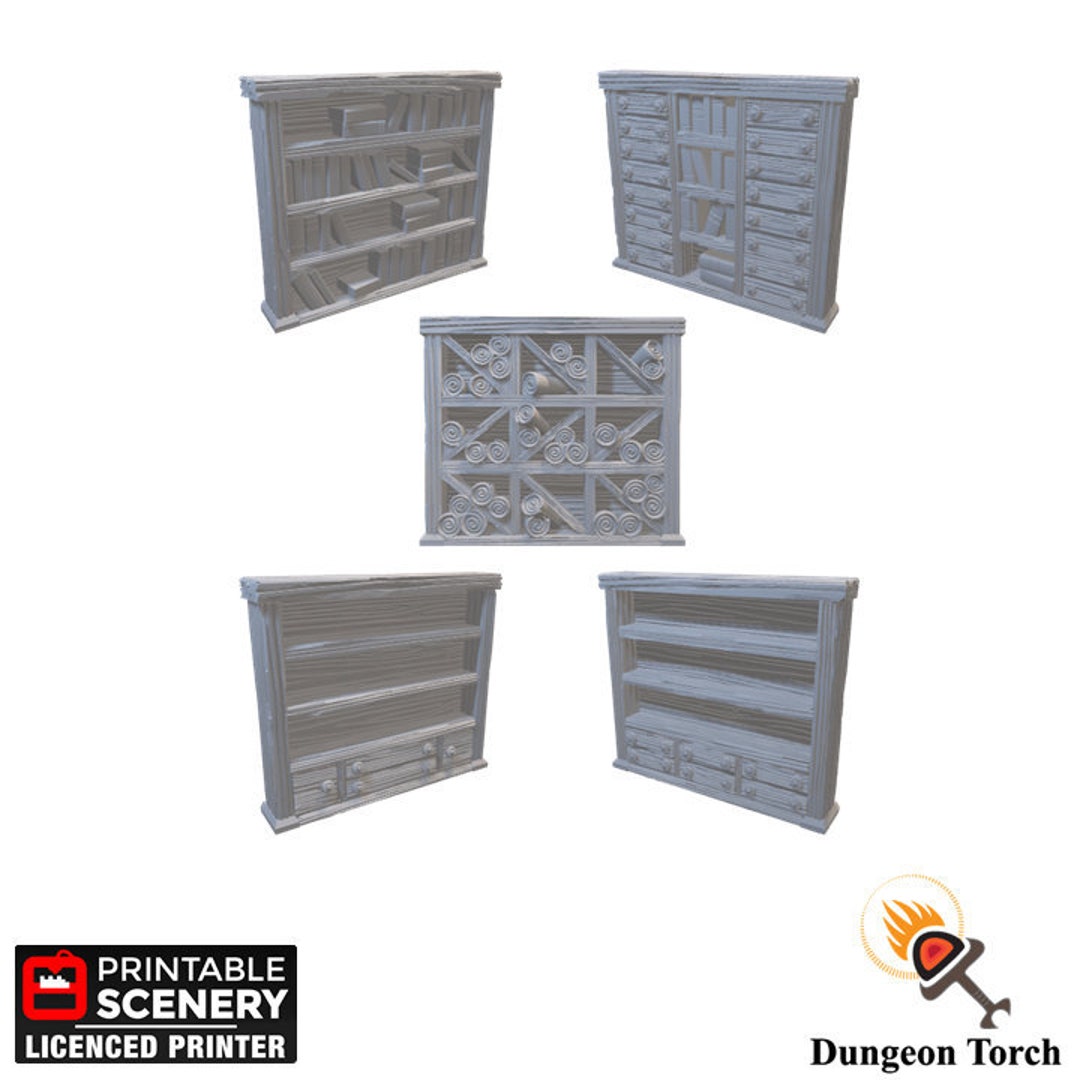Miniature Bookcases and Shelves 15mm 28mm for D&D Terrain, Freestanding ...