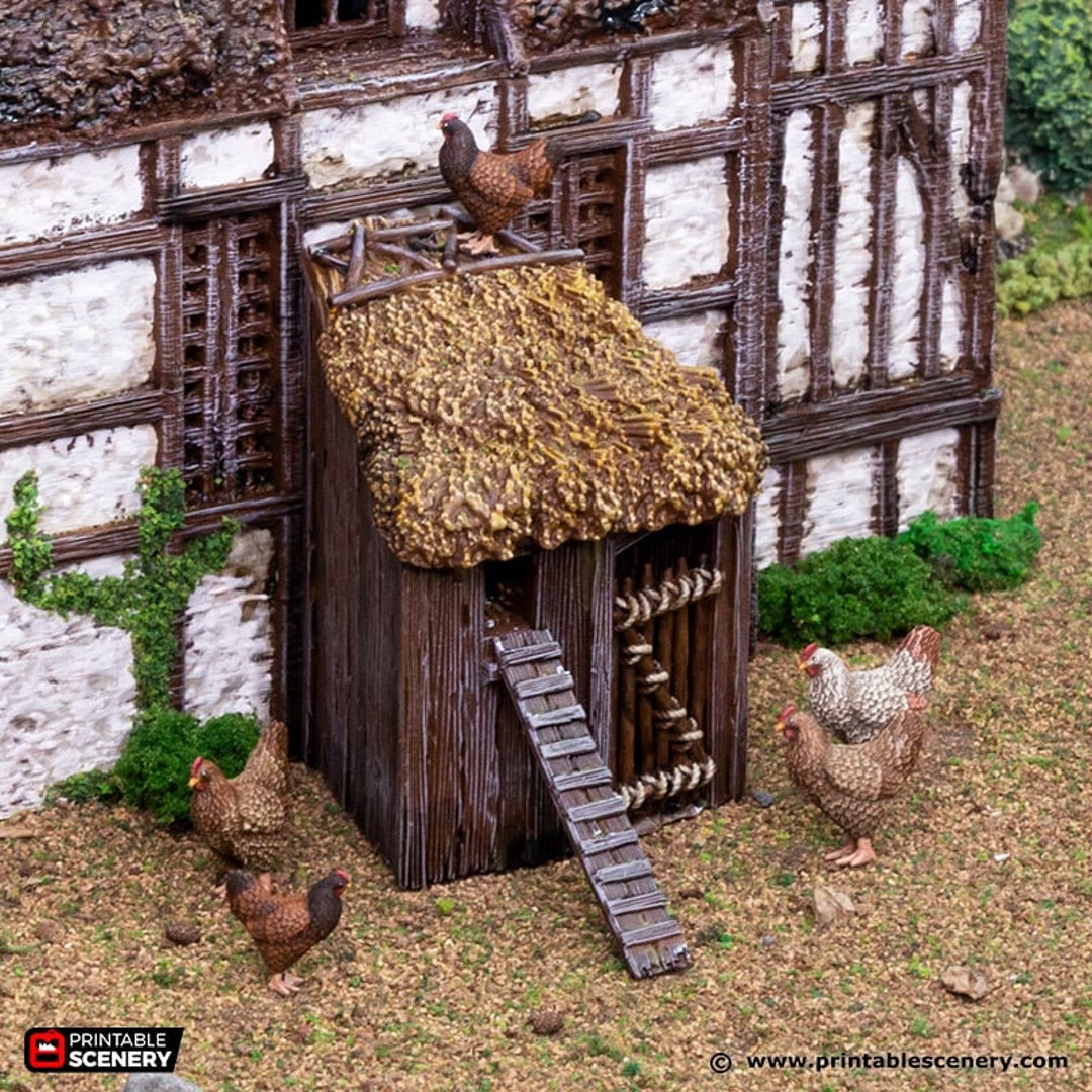 Miniature Farm Chicken Hut 15mm 28mm 32mm for D&D Terrain, Medieval ...