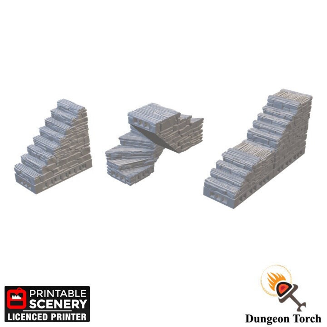 Rustic Stone and Wooden Stairs 28mm for D&D Terrain, Modular Openlock ...