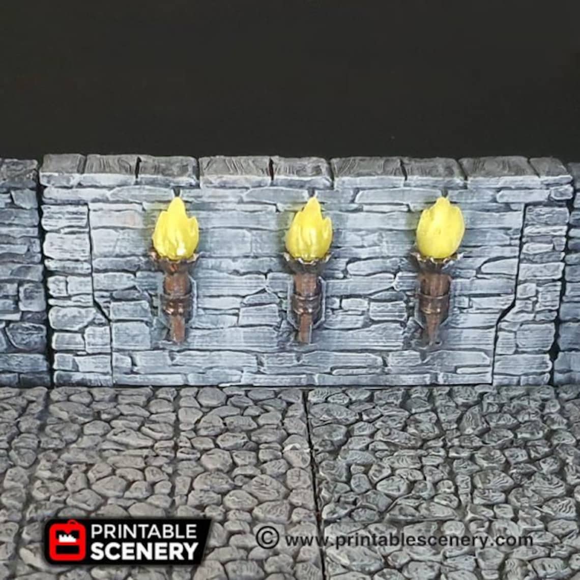 Schist Torch Wall 28mm LED Stone Wall With Torches for D&D - Etsy
