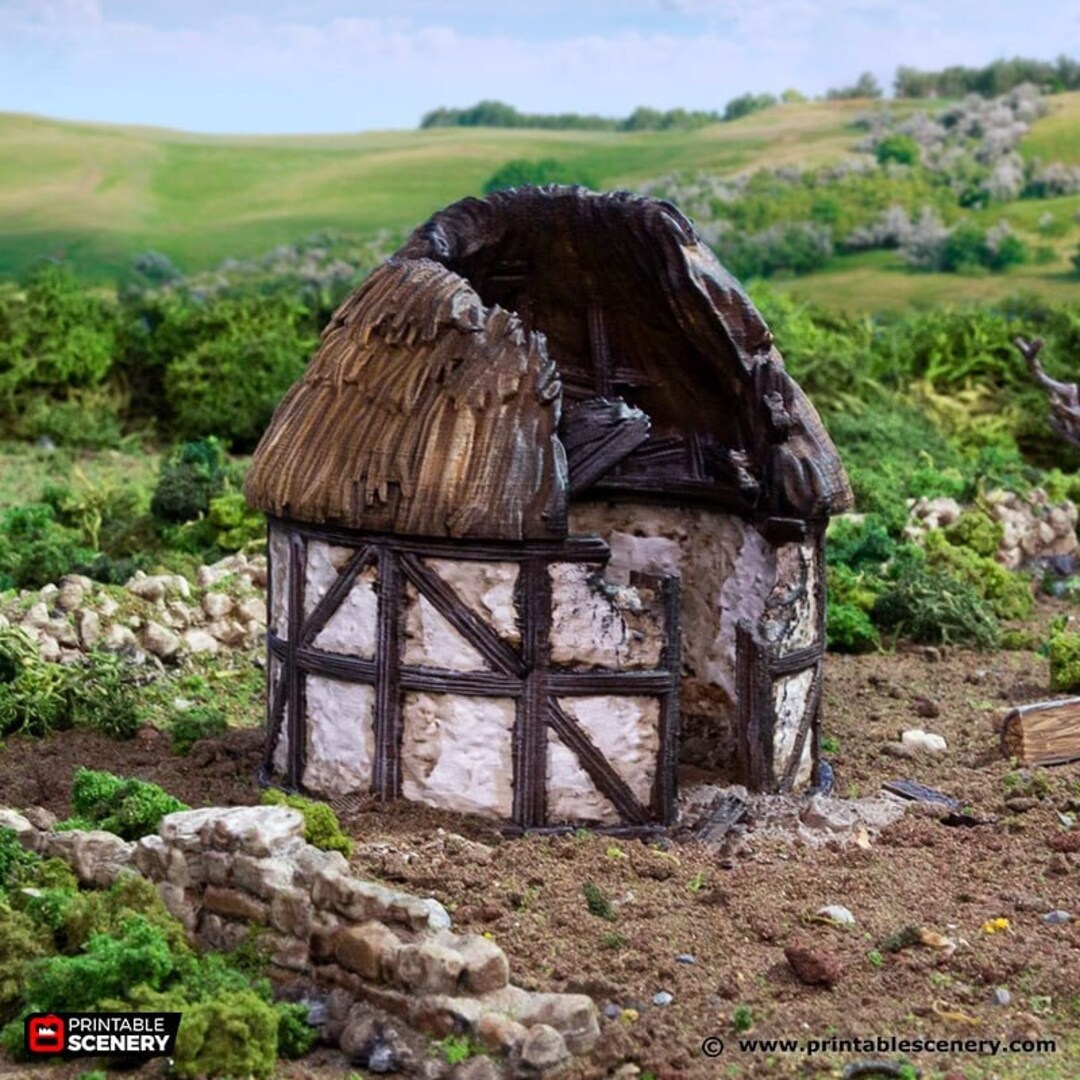 Miniature Ruined Medieval Round House With Thatch Roof for Dnd Terrain ...