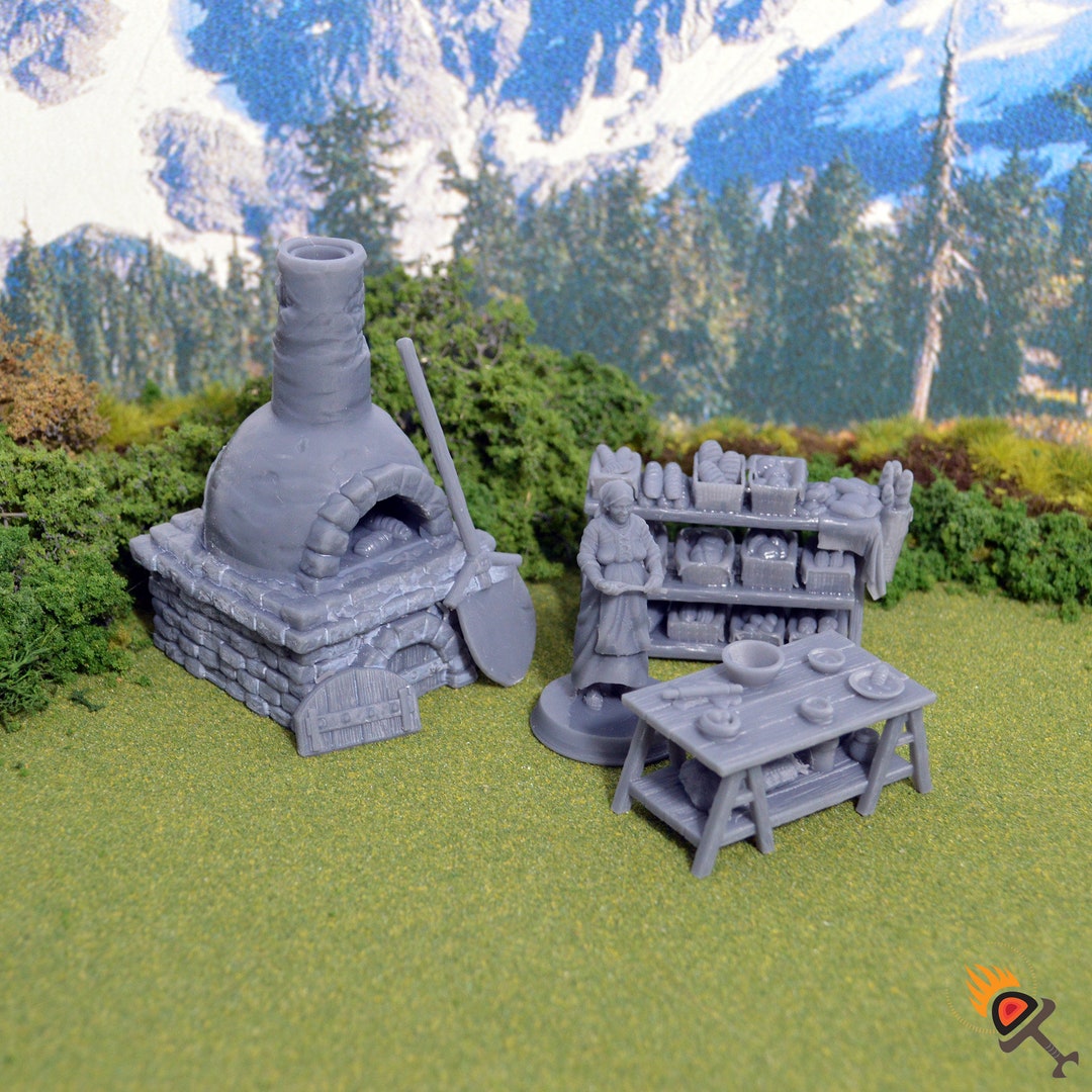 Miniature Baker and Oven 15mm 28mm 32mm for D&D Terrain, Medieval Baker ...