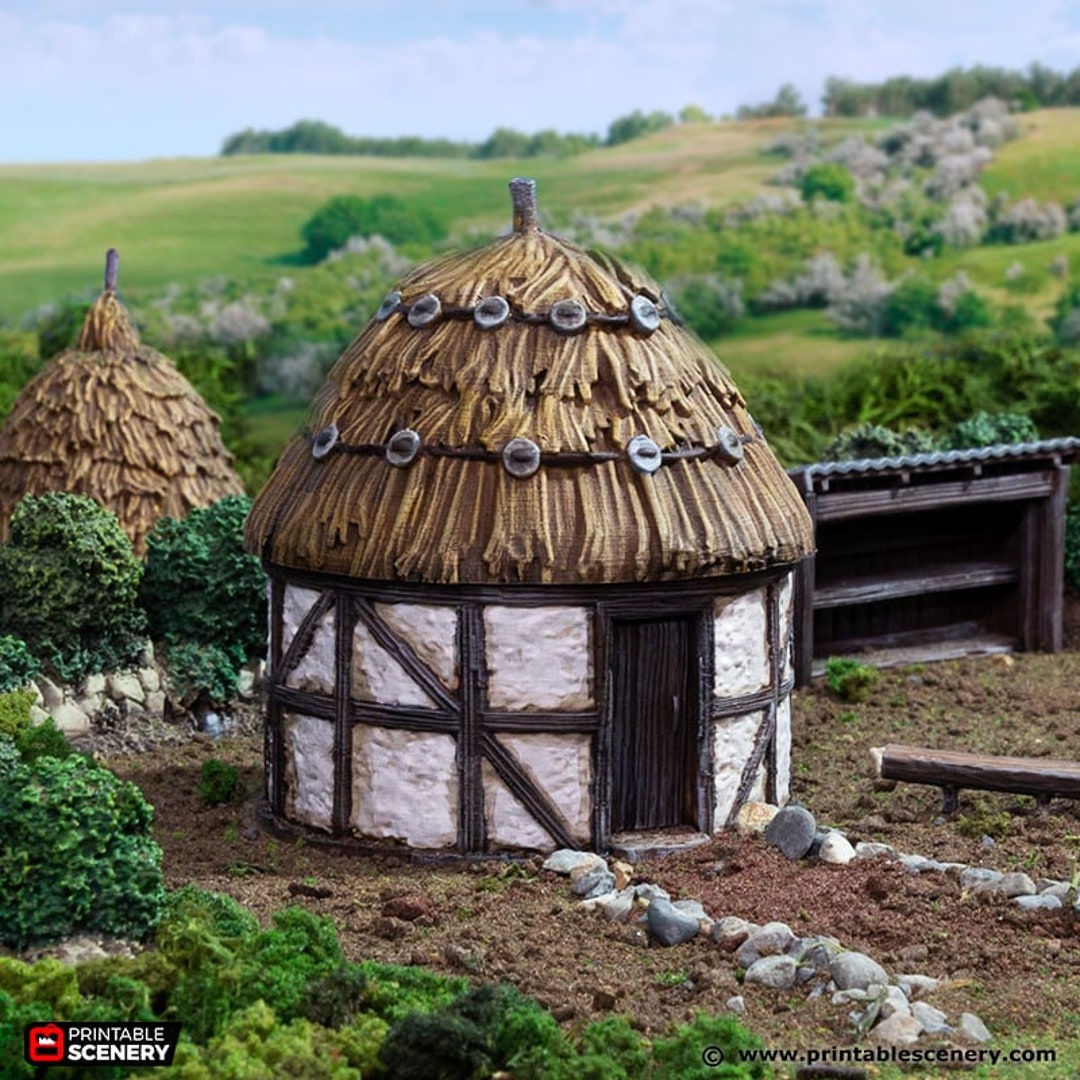 Miniature Medieval Round House With Thatch Roof for Dnd Terrain 15mm ...