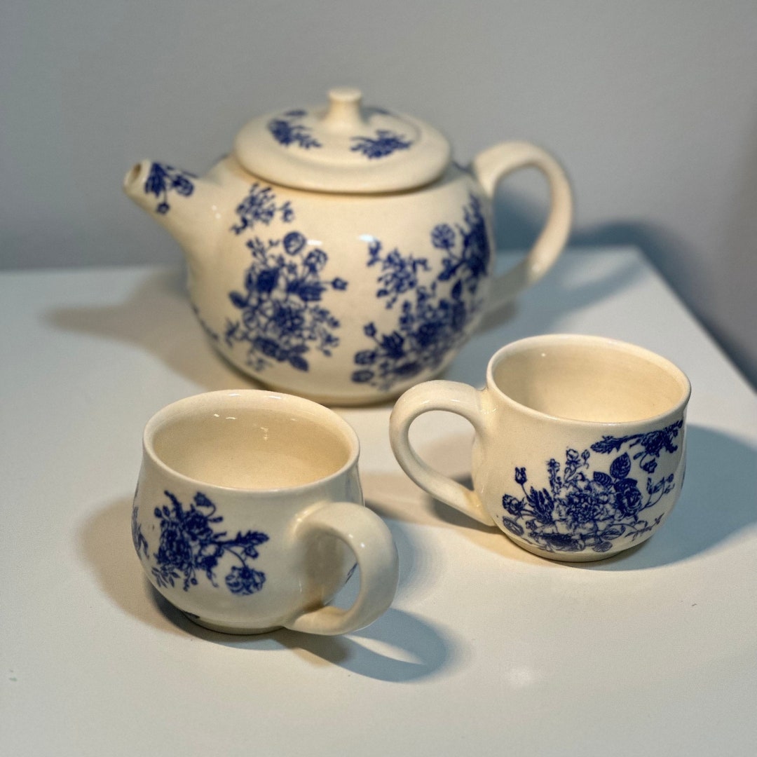 Blue Floral Tea Set for Two - Etsy