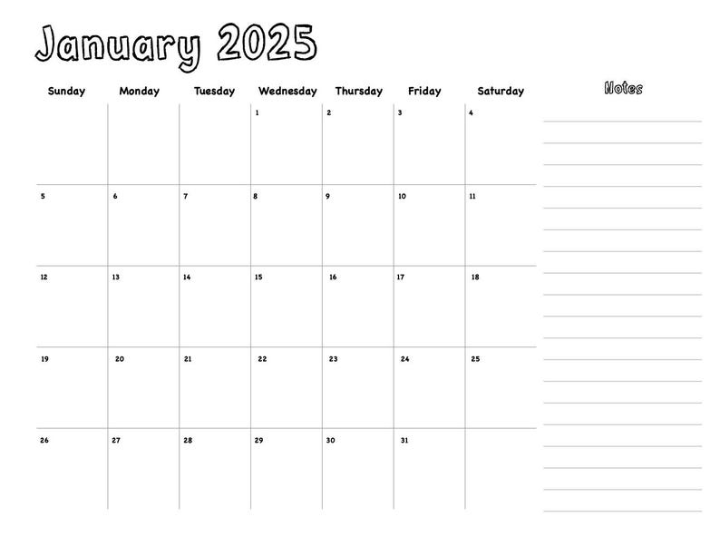 2025 Printable Chalkboard Calendar With Notes – Fun & Whimsical Design ...