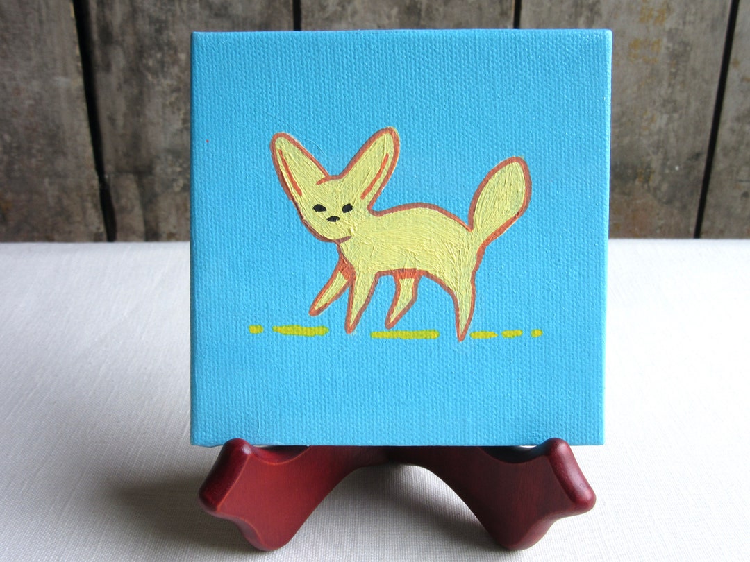 Tiny Fennec Fox Canvas Painting, Cute Fox Art, Miniature Tiny 4x4 Wall ...