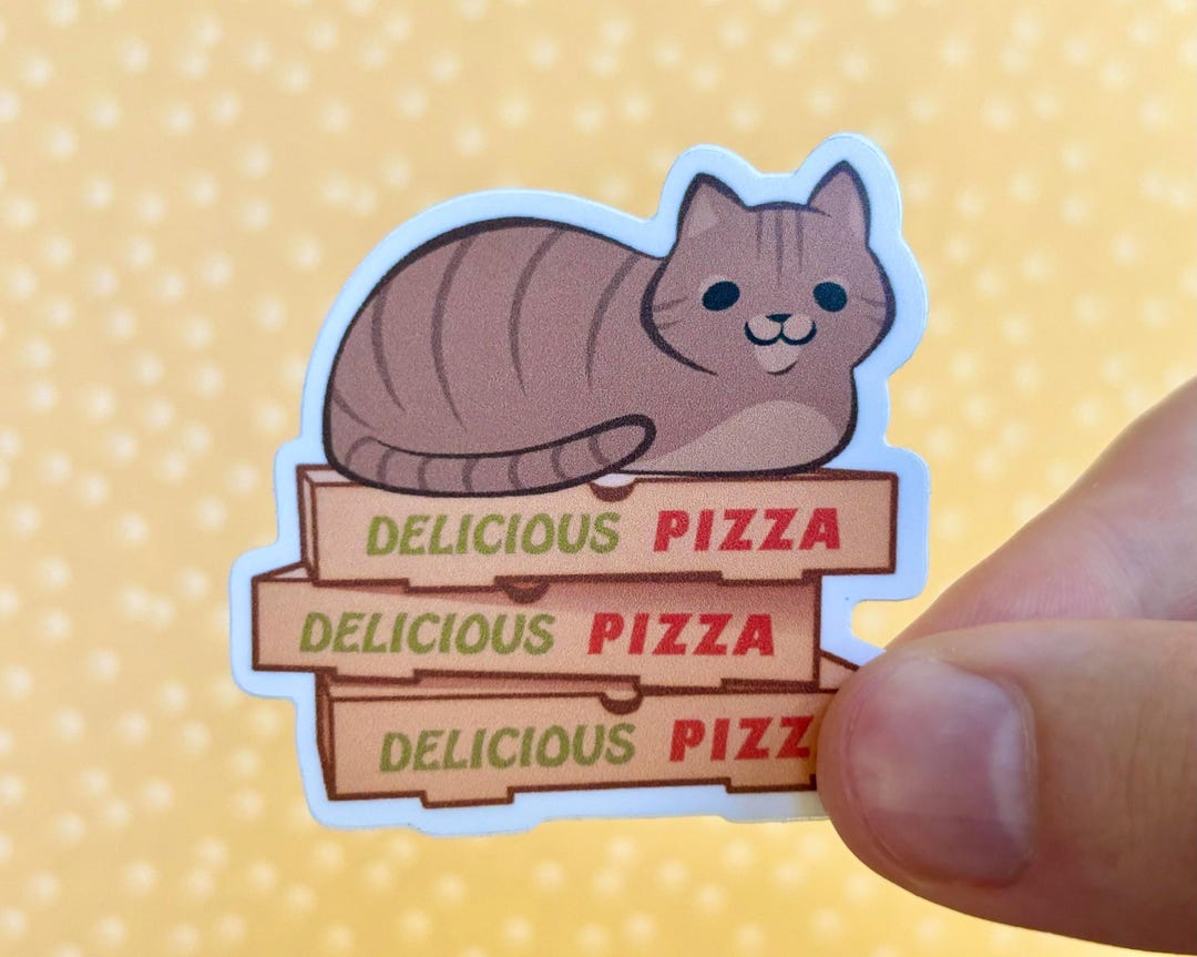 Pizza Box Cat Sticker | Pizza Cat Sticker, Cute Tabby Cat Vinyl Matte ...