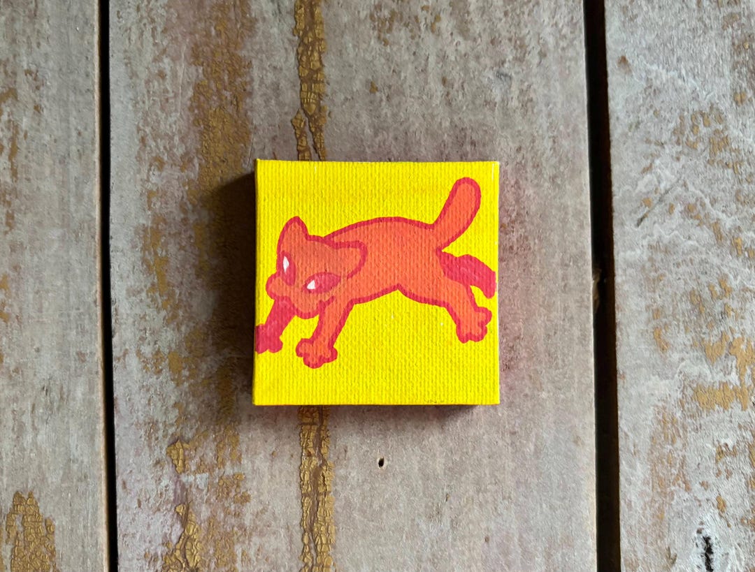 Skittish Kitty Canvas Painting | Tiny 2x2 Painting, Miniature Cat Art ...
