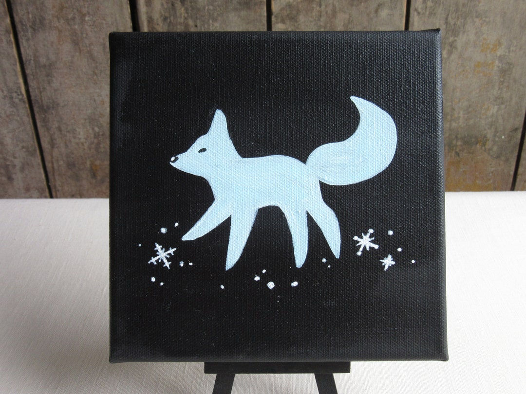 Arctic Fox Canvas Painting, Miniature Wall Hanging Fox Art, Wall ...
