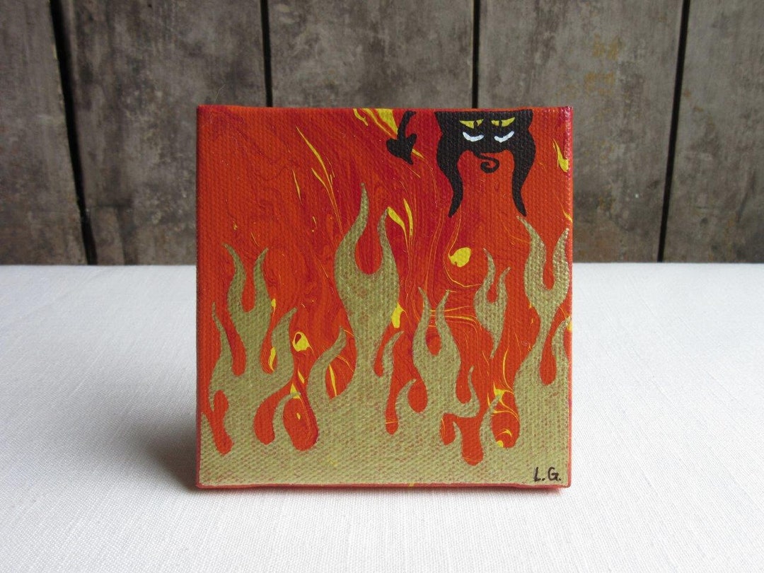 Mini Devil. Art, Tiny Hell Painting, Wall Hanging Canvas, Stretched ...