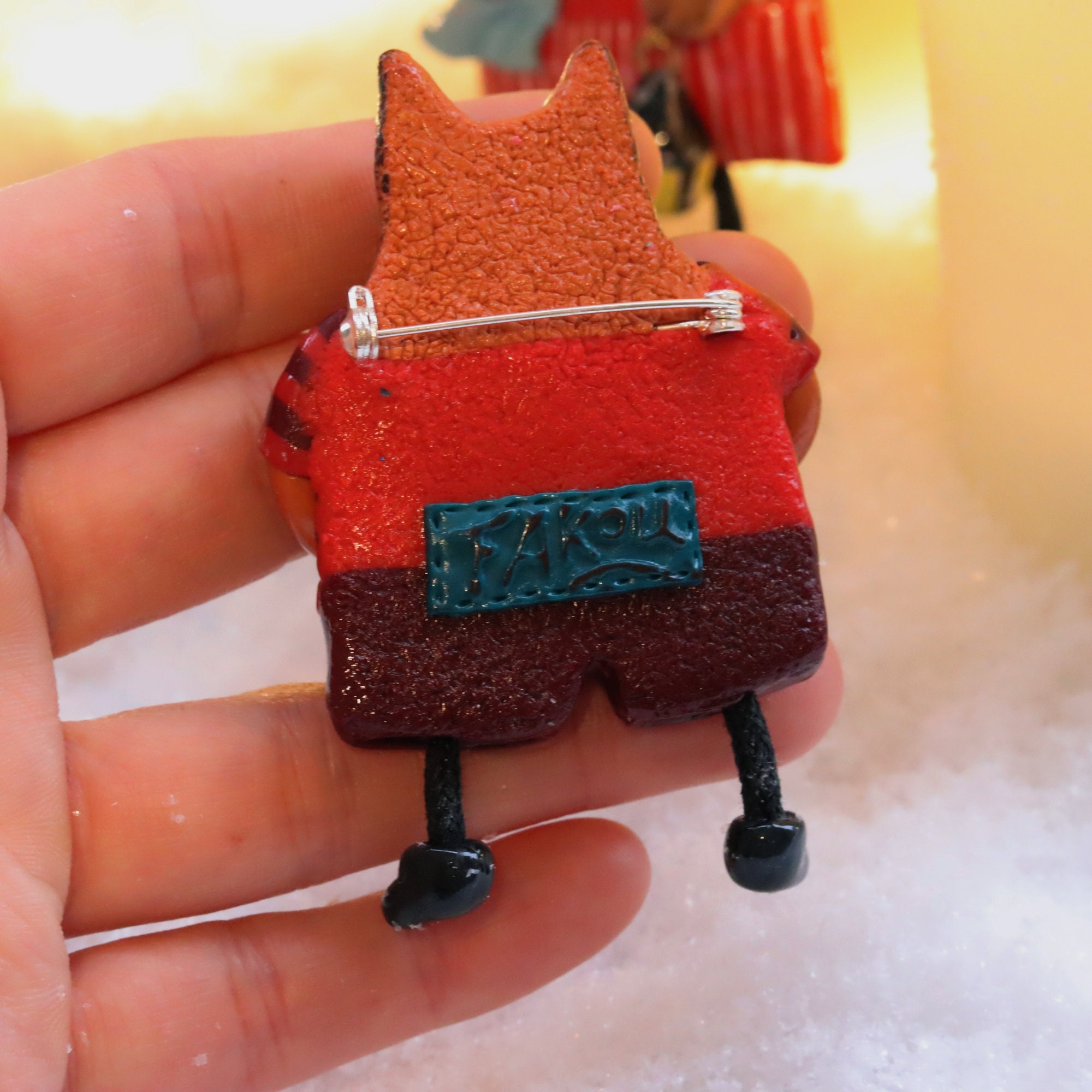 Broche gros matou amoureux, le chat est modelé en polymère, création ...