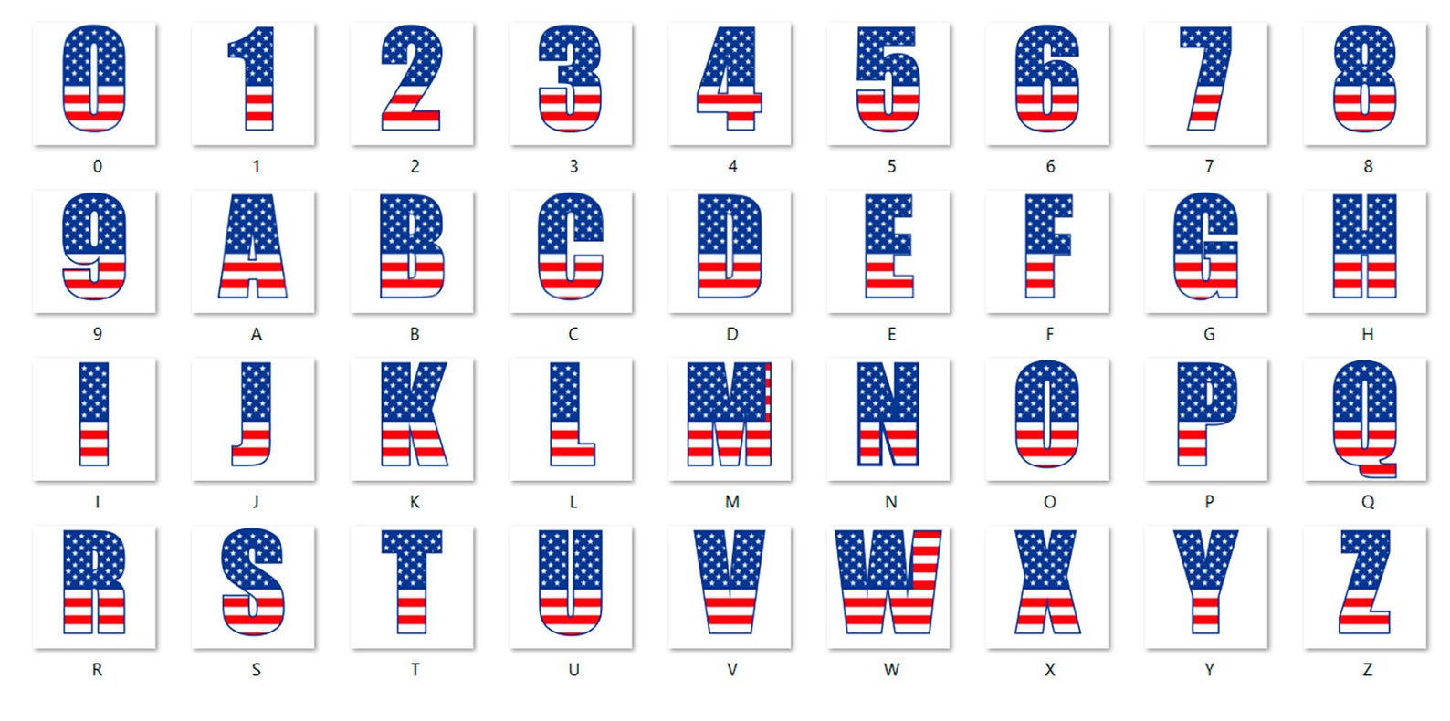 USA Flag Aphabet and Numbers, American Font, America Alphabet ...
