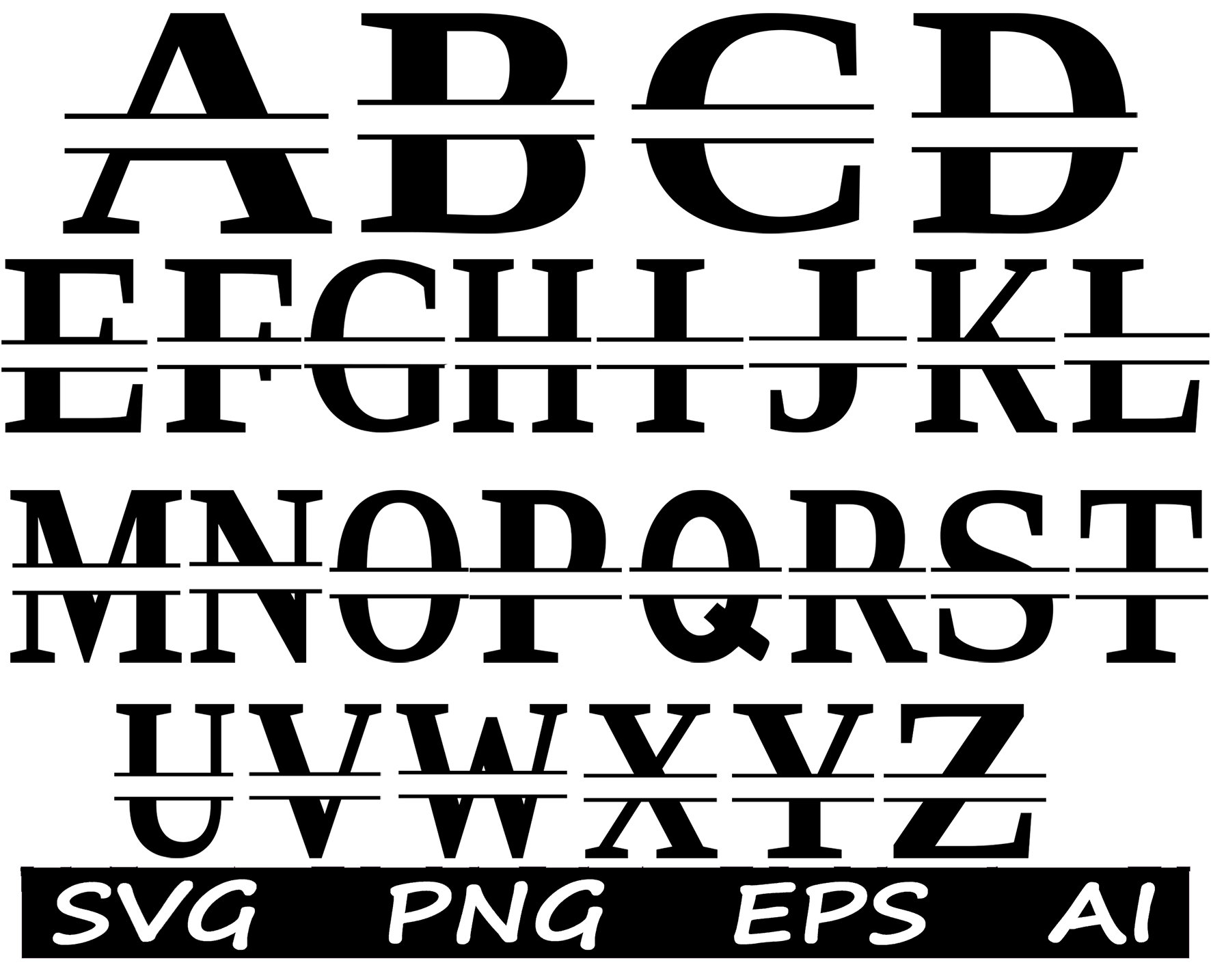 Split Letter Monogram Fonts | Split Monogram Alphabet SVG | PNG | Split ...