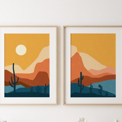 Terracotta Landscape Set of 2 Abstract Wall Art Nordic Art - Etsy