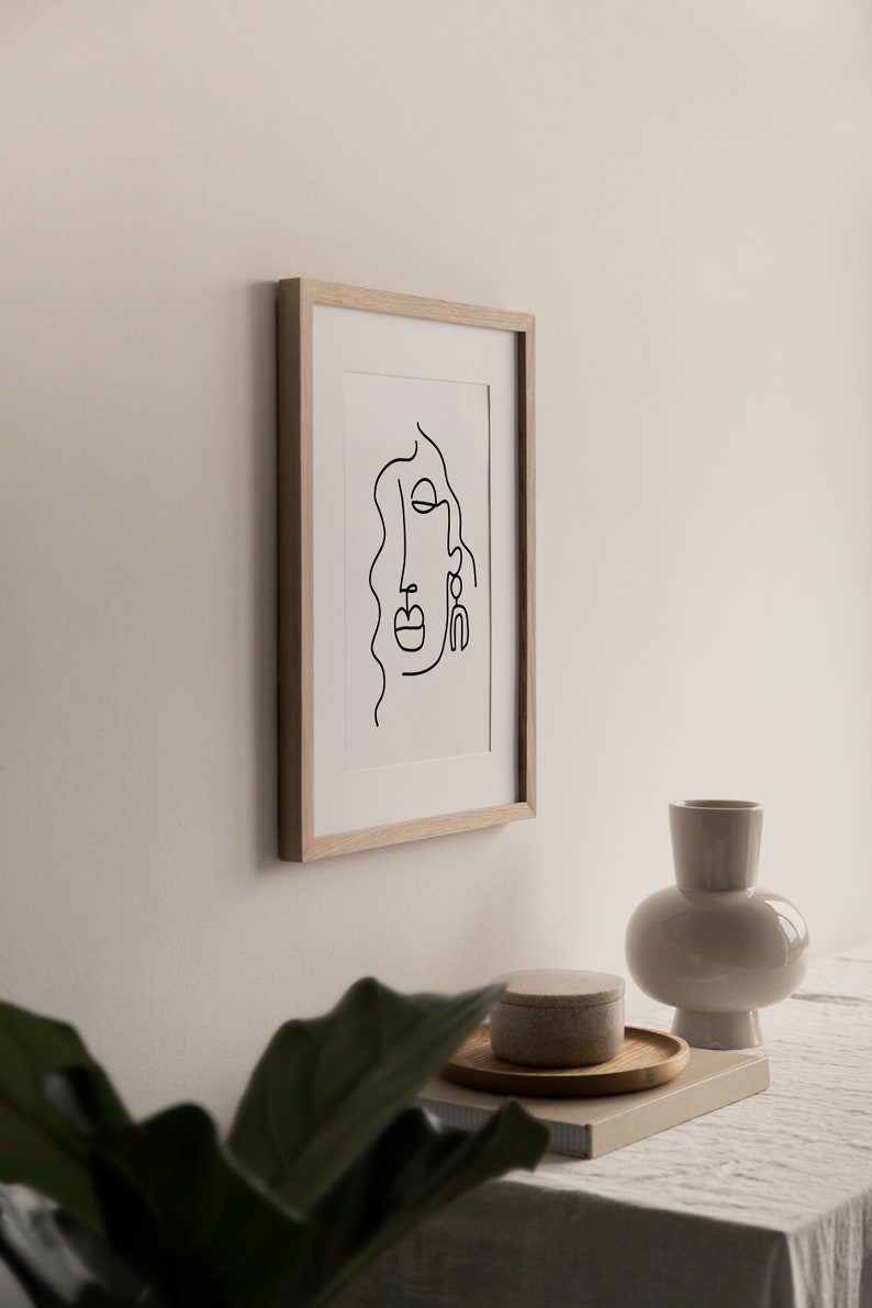 Abstract Line Art Modern Minimal Wall Print One Line Face | Etsy