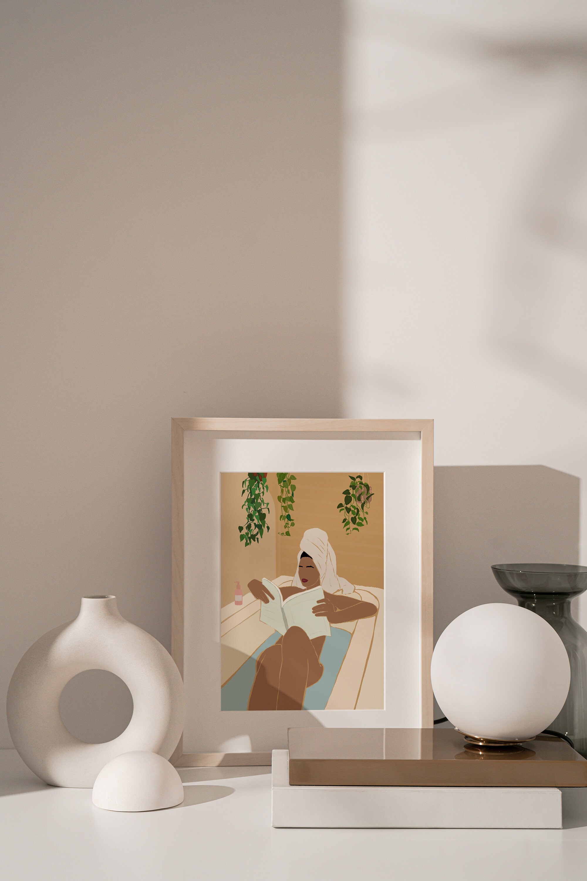 Bathroom Wall Art, Abstract Woman Art, Bath Print, Plant Lover Print ...