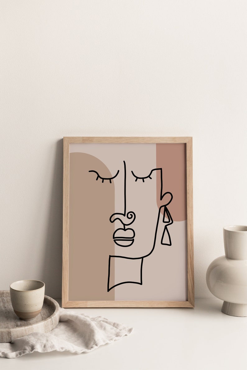 Abstract Face Line Art Boho Wall Print One Line Art | Etsy