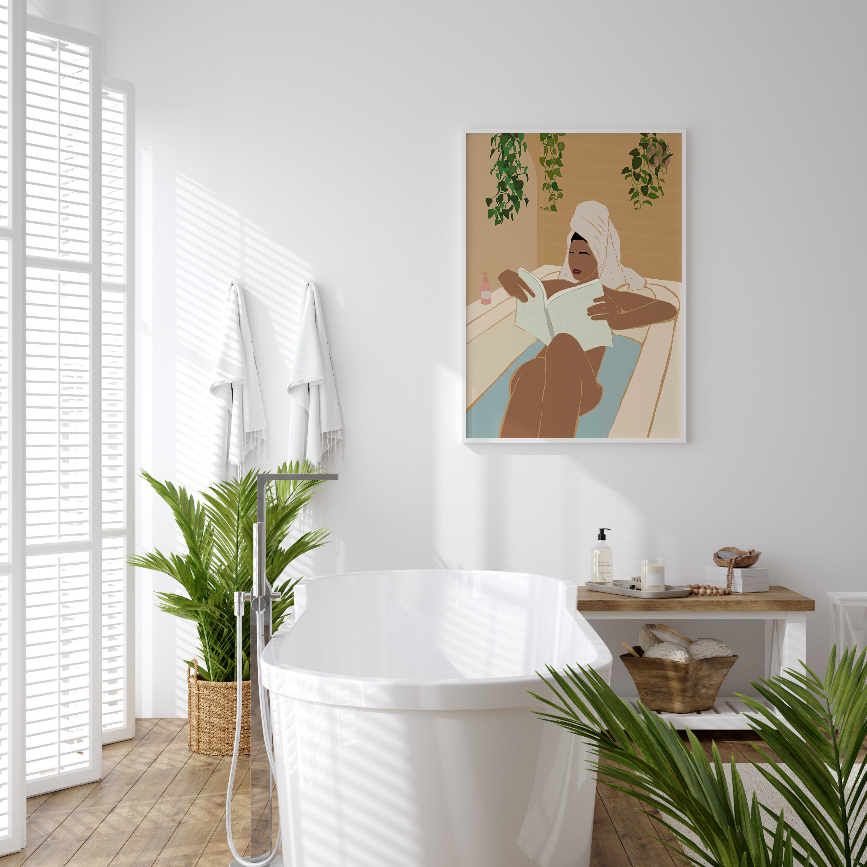 Bathroom Wall Art, Abstract Woman Art, Bath Print, Plant Lover Print ...