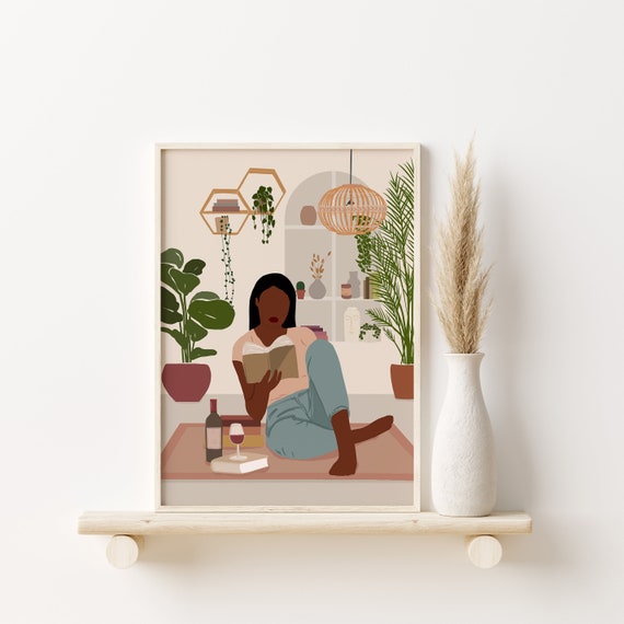 Girl Reading Print Modern Woman Art Book Lover Art Girl - Etsy
