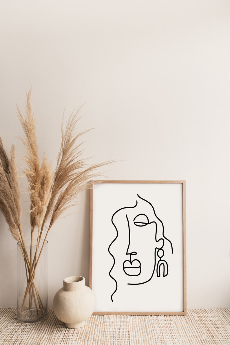 Abstract Line Art Modern Minimal Wall Print One Line Face | Etsy