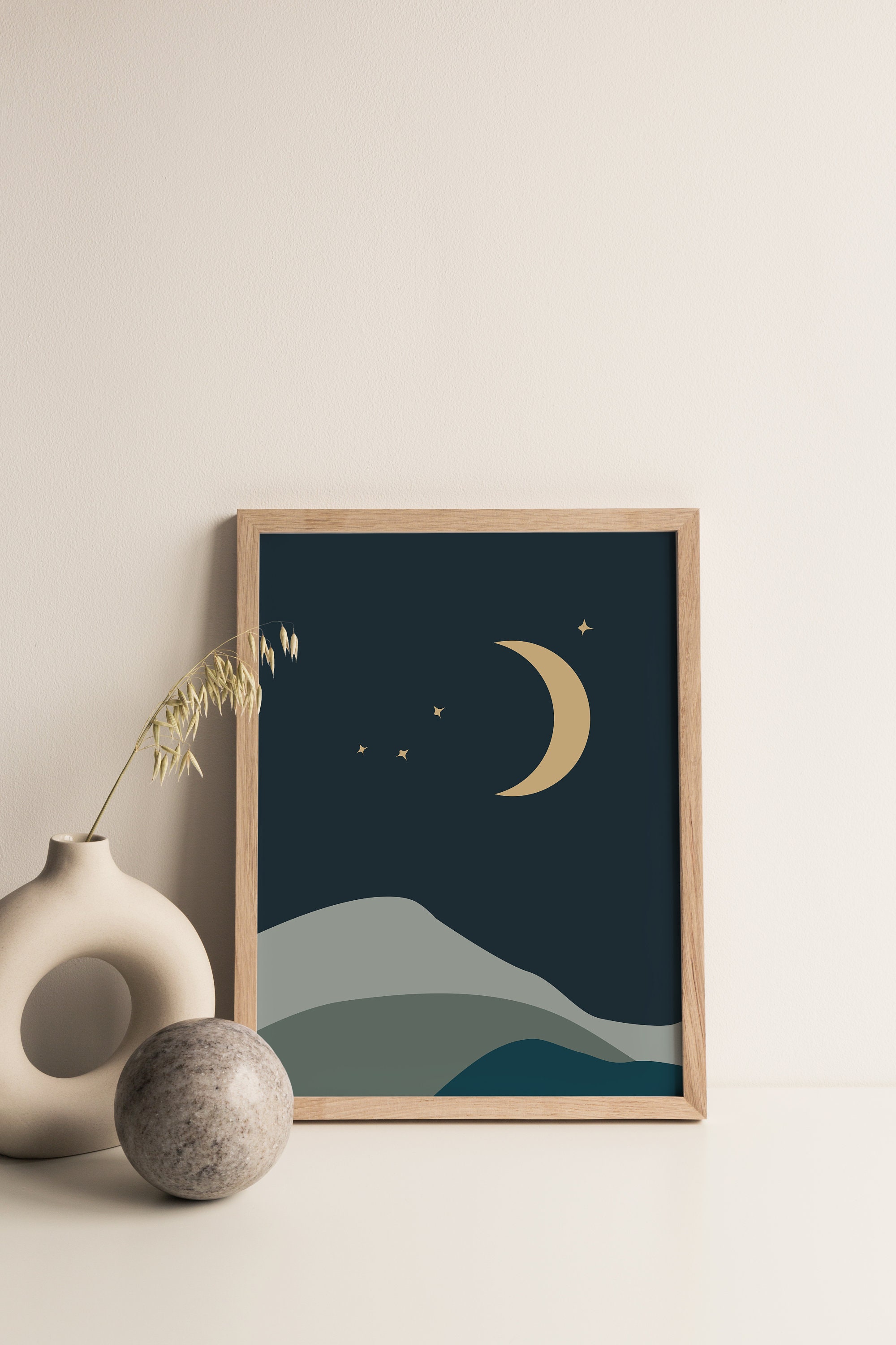 Moon Art Print Celestial Art Modern Night Scene Wall Art | Etsy