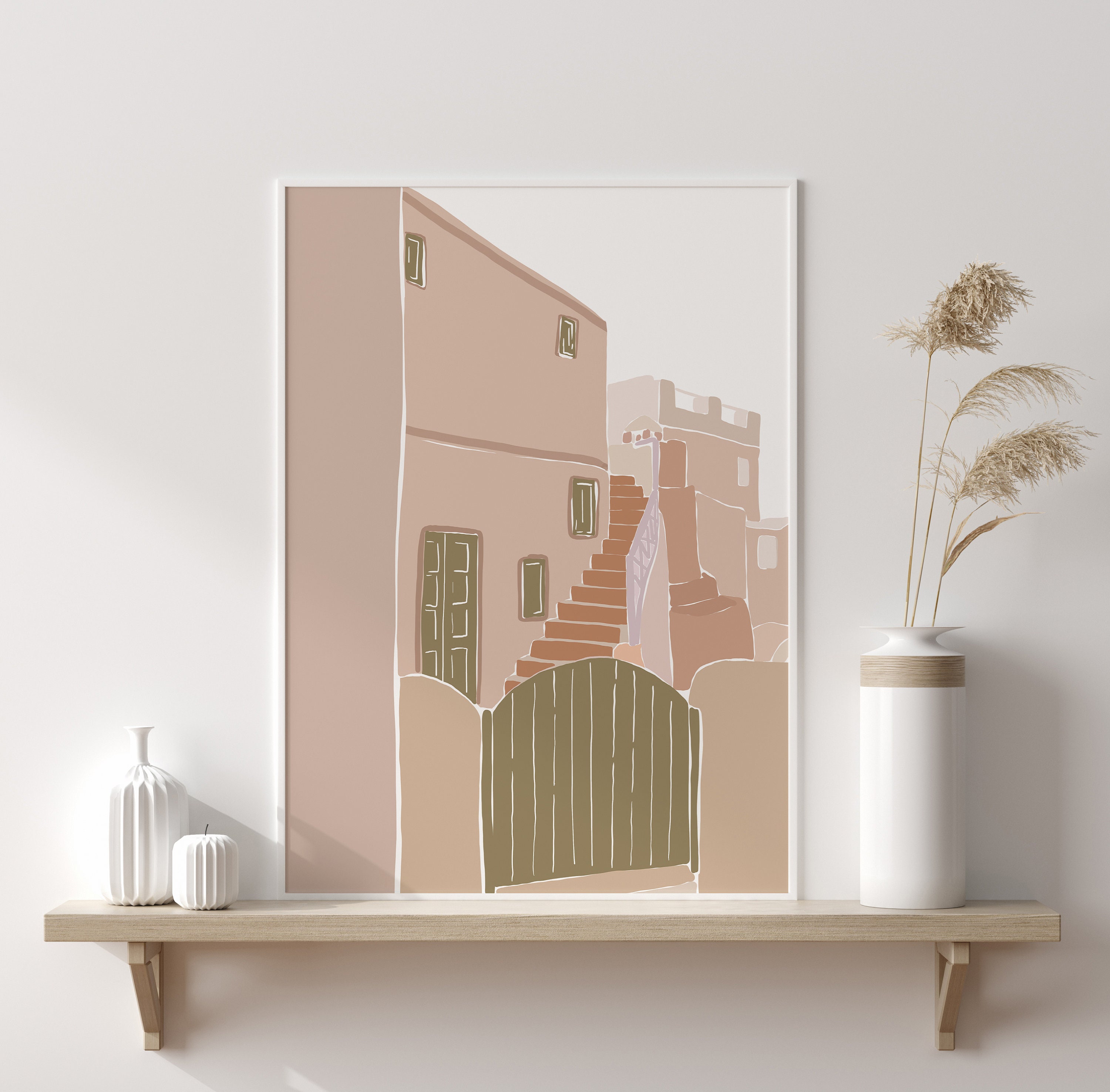 Boho Abstract Art Building Art Print Modern Mid Century Art - Etsy