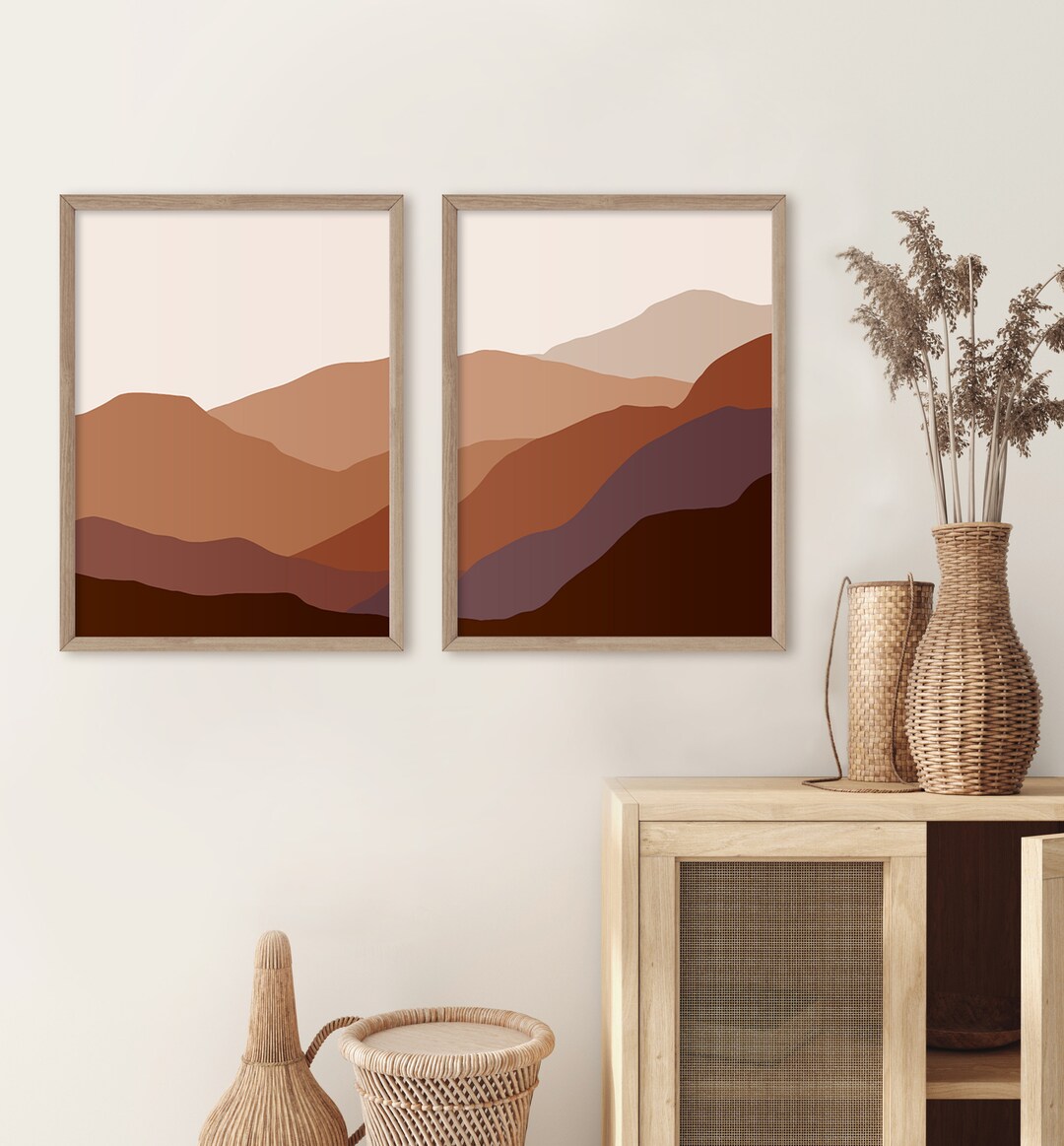 Terracotta Landscape Set of 2 Abstract Wall Art Nordic Art - Etsy