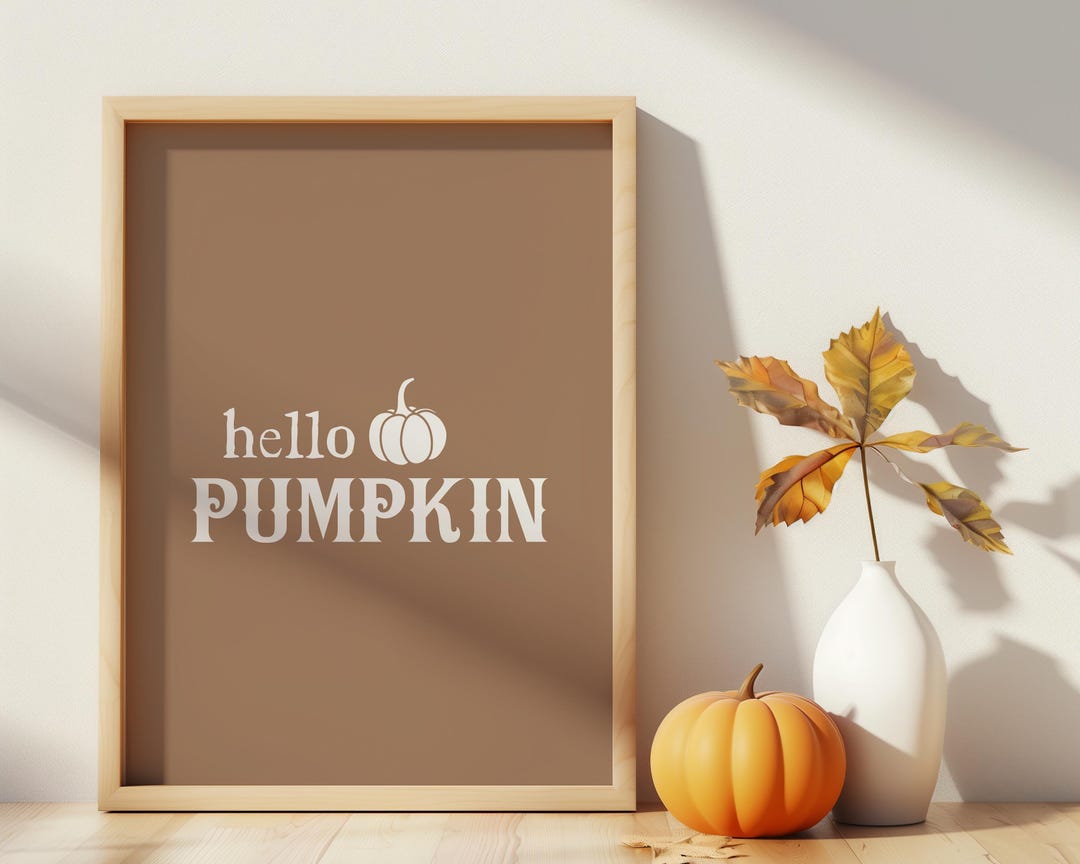 Hello Pumpkin Wall Art, Fall Printable, Rustic Fall Print, Autumn Wall ...
