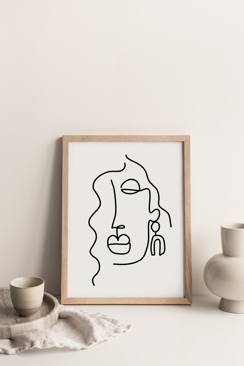 Abstract Line Art Modern Minimal Wall Print One Line Face | Etsy
