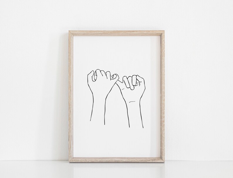Hand Holding Line Art Pinky Promise Minimalist Art Print - Etsy