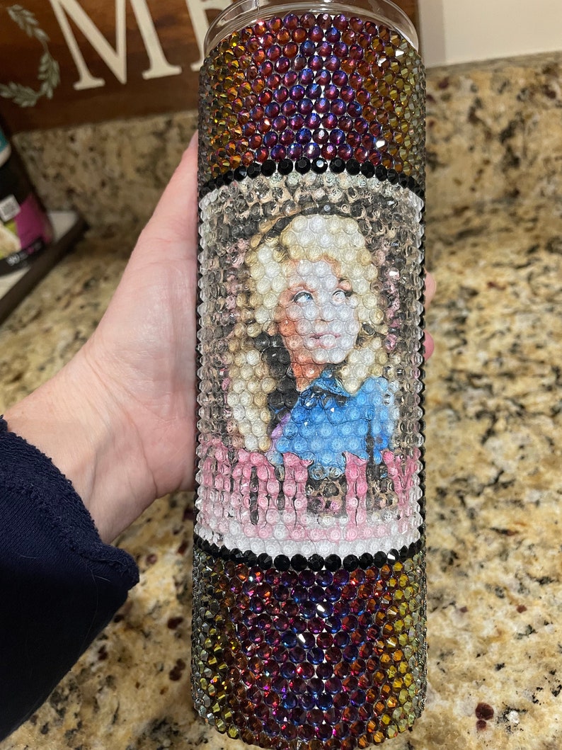 Handmade Dolly Parton Glass Rhinestone Tumbler With Premium Rainbow ...
