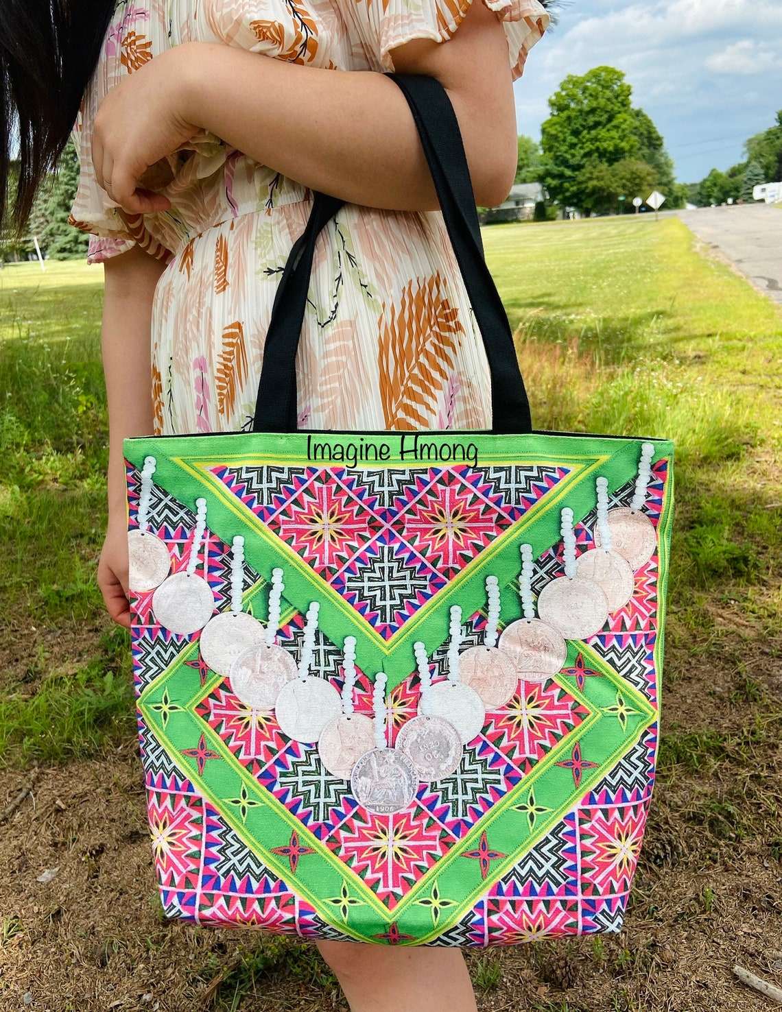 Hmong Bag Hmong Tote Bag paj Ntaub Mos Printed on Both Side | Etsy