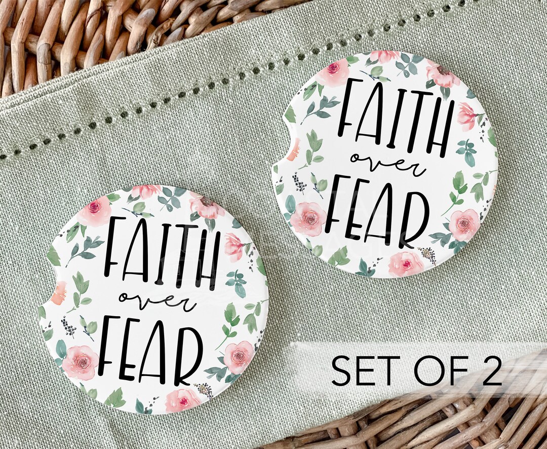 FAITH OVER FEAR Set of 2 Car Coasters, Christian Car Coasters, Car ...