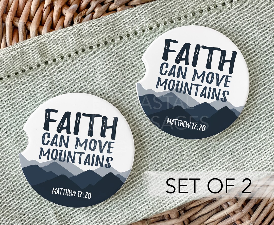 Christian Car Coasters Set of 2, Faith Moves Mountains Car Decor ...