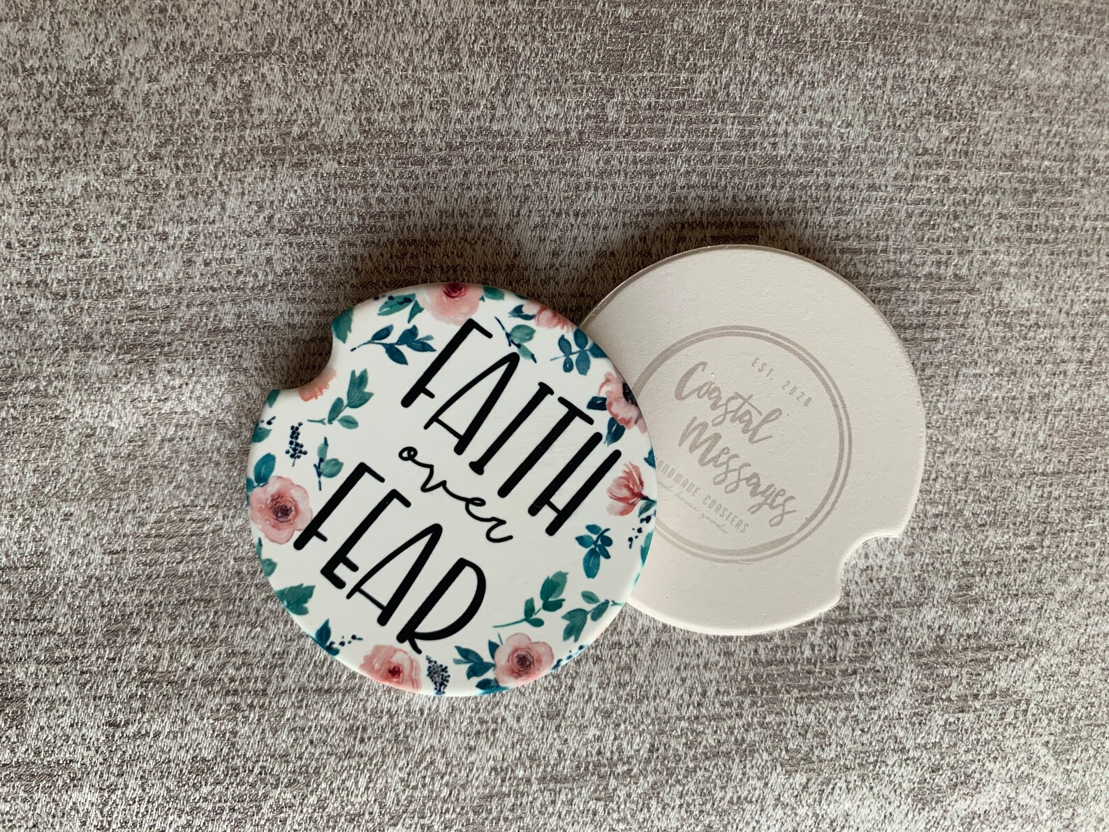 FAITH OVER FEAR Set of 2 Car Coasters, Christian Car Coasters, Car ...