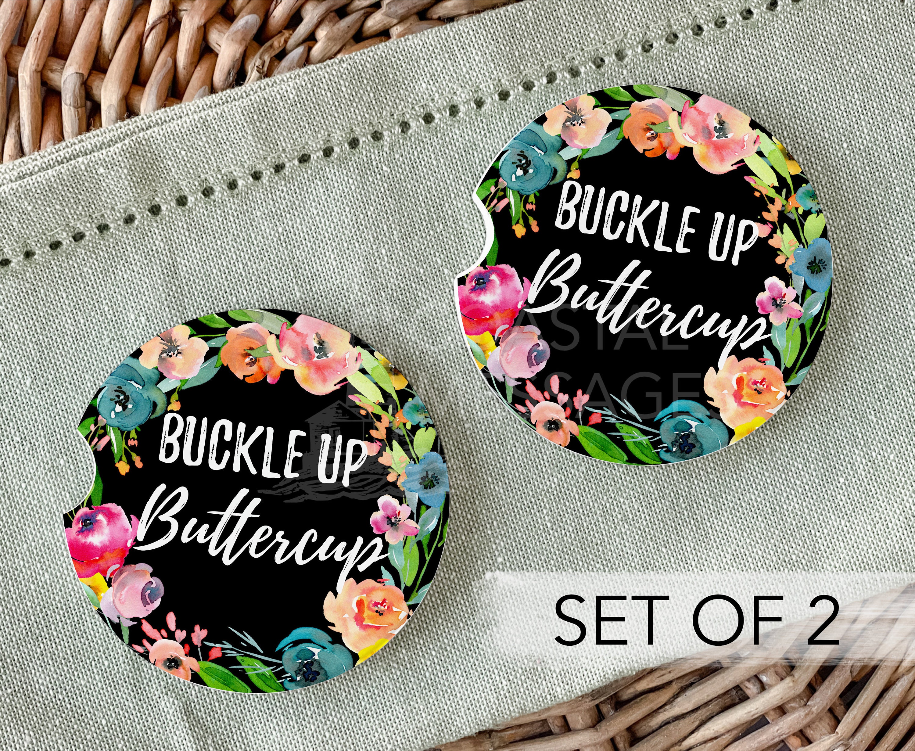 Buckle up Buttercup Car Coaster Set, Floral Car Accessories - Etsy