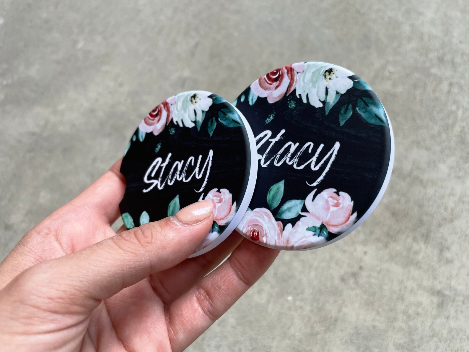 Personalized Car Coasters Set of 2 Floral Coaster Set Cup | Etsy