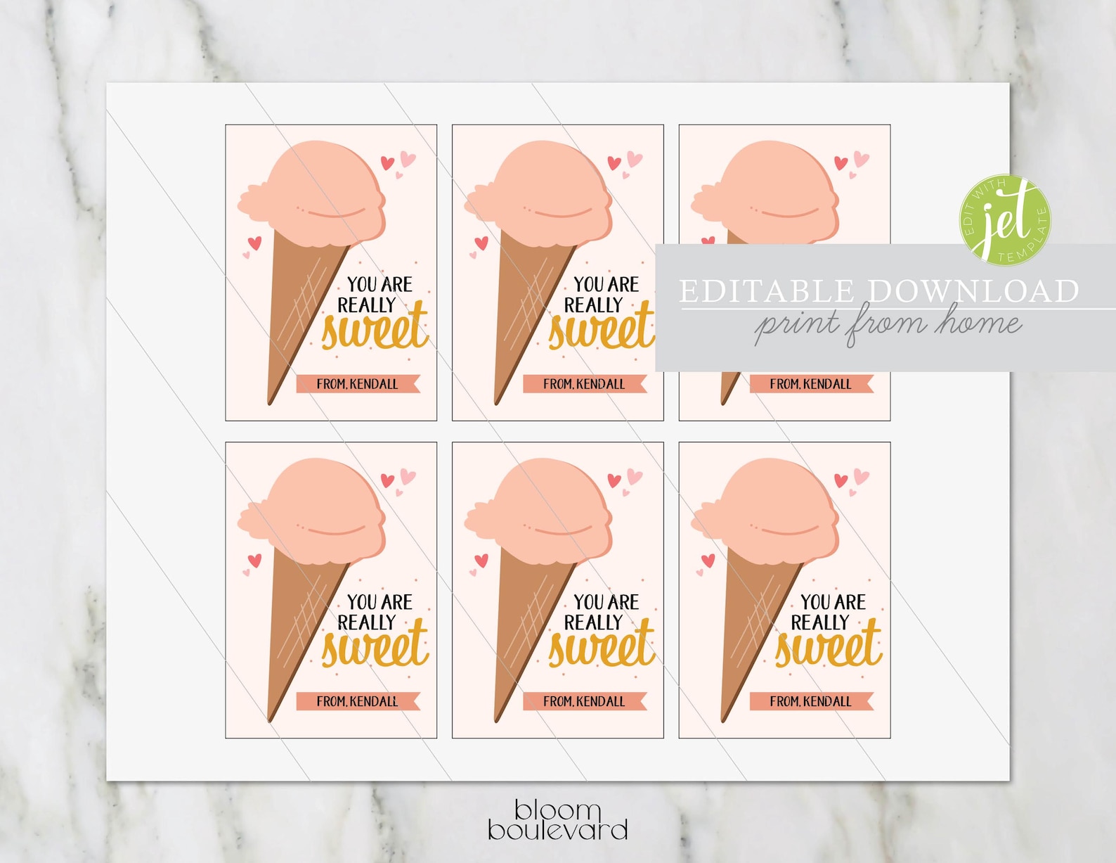 Pink Ice Cream Editable Valentine's Cards | Valentines for Kids ...