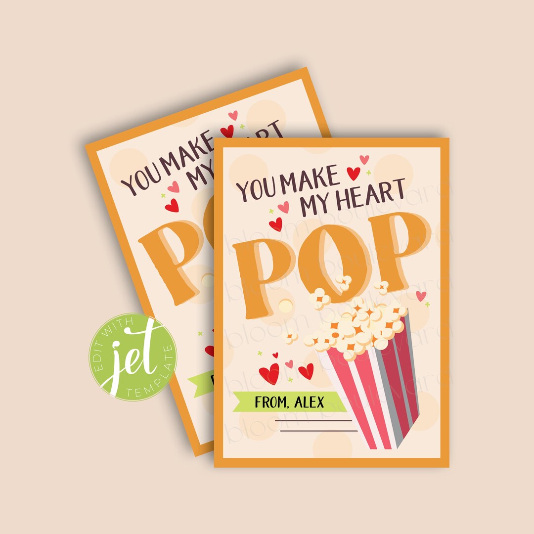 Editable Popcorn Valentine's Day Tag for Kids, Personalized Teacher ...