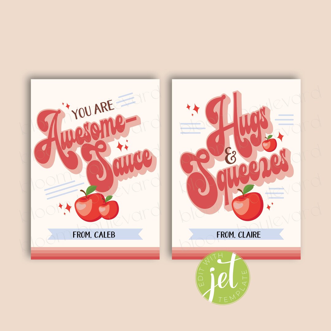 Personalized Applesauce Pouch Valentine's Day Tags, Editable Apple ...