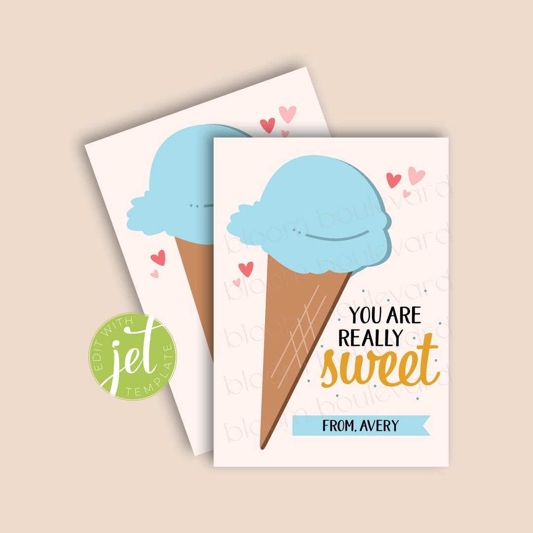 Blue Ice Cream Valentines Cards | Printable Cards for Kids Classroom ...