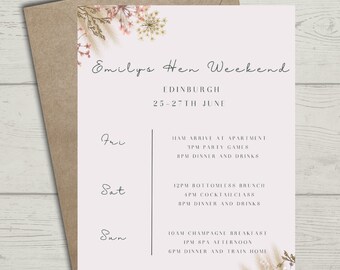 Hen Do Itinerary & Packing List Template | Editable Canva 5x7” + iPhone ...