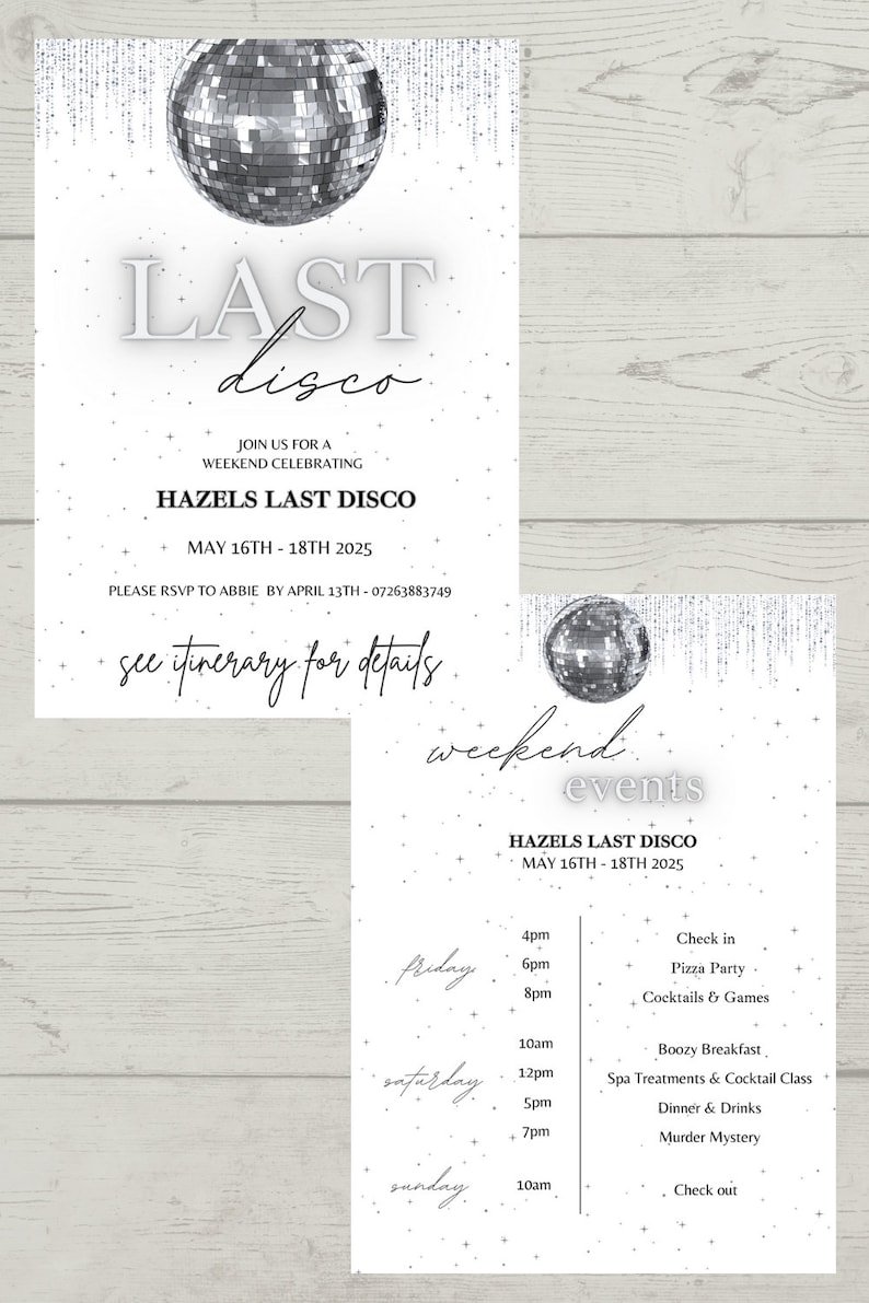 Editable Hen Party Last Disco Digital Invite and Itinerary Pack - Etsy