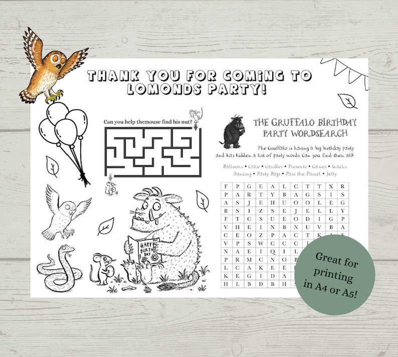 Editable Gruffalo Party Colouring Sheet - Etsy UK