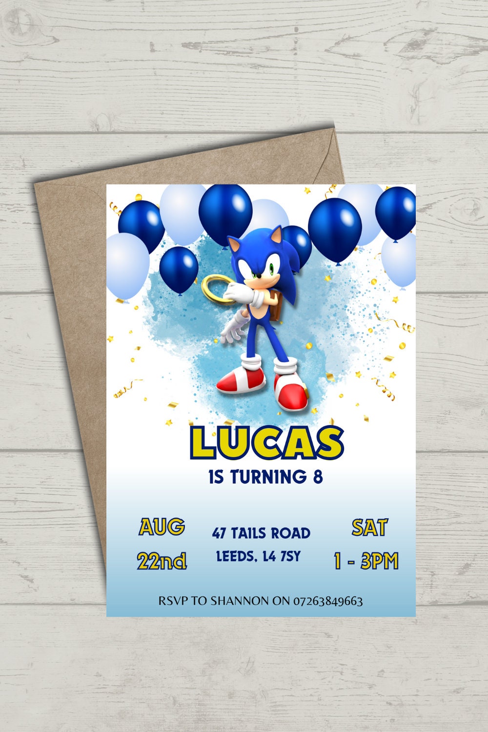 Editable Sonic the Hedgehog Digital Party Invite - Etsy