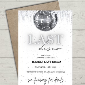 Editable Hen Party Last Disco Digital Invite and Itinerary Pack - Etsy