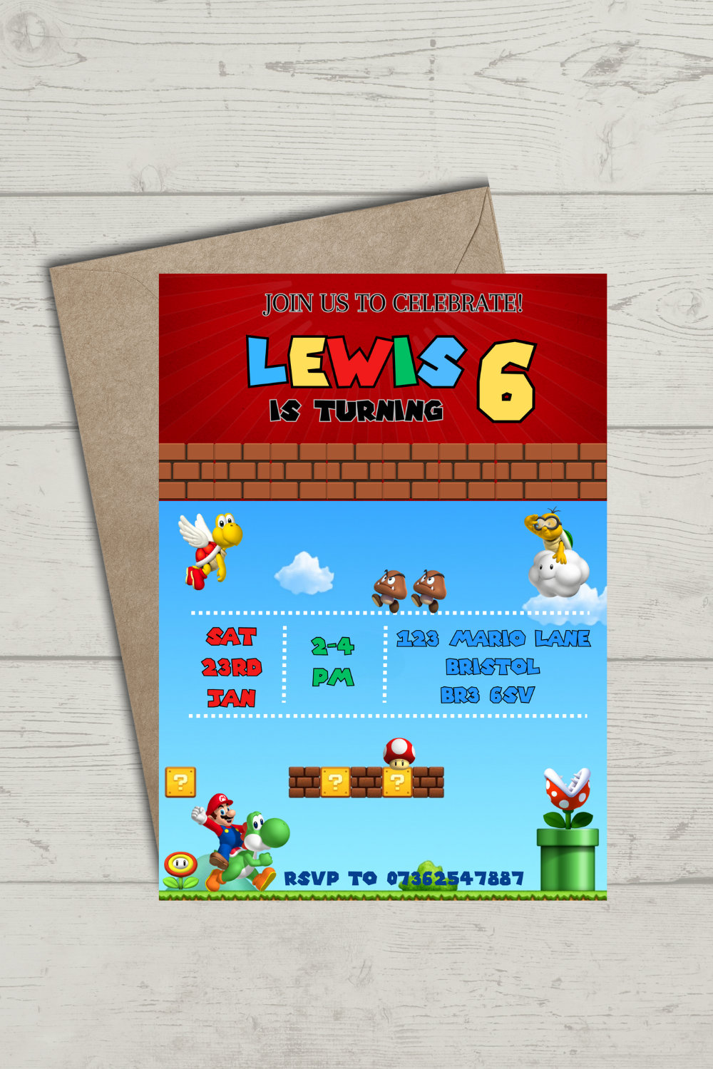 Editable Super Mario Digital Party Invite - Etsy