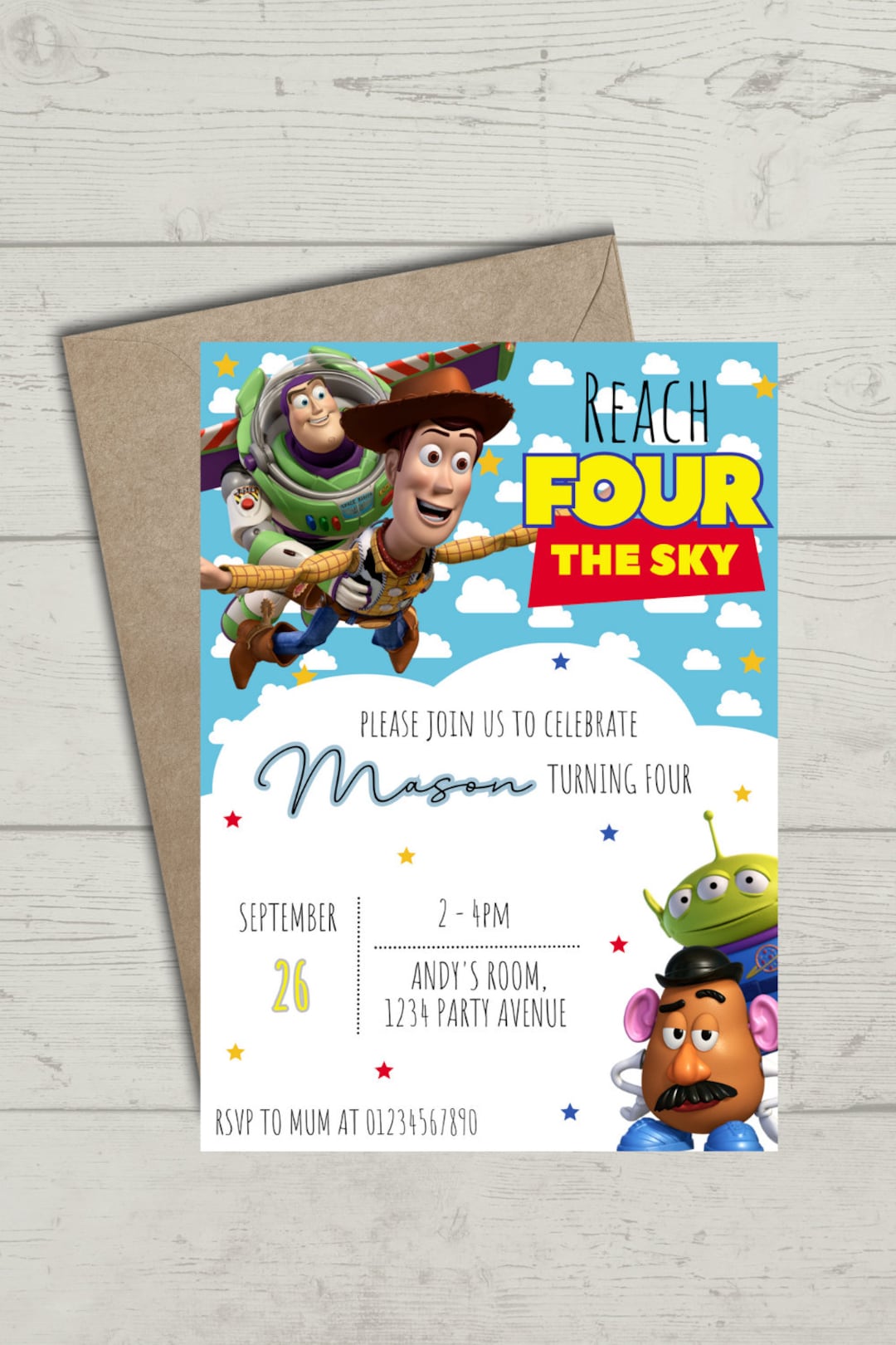 Editable Toy Story Digital Invite - Reach Four the Sky - Etsy